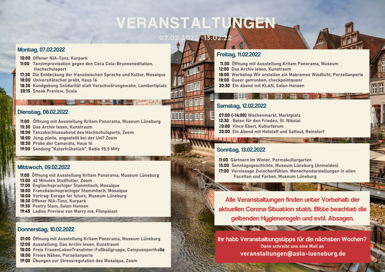 Veranstaltungskalender 07.02-13.02.22 – AStA Universität Lüneburg