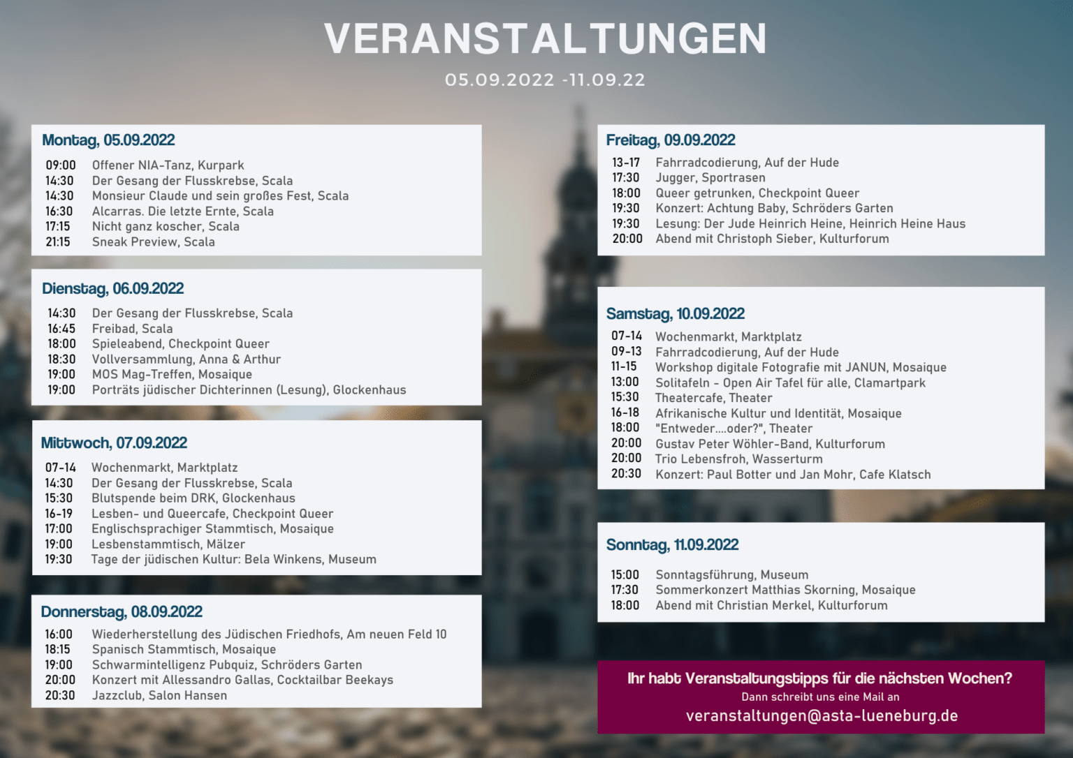 Calendar of events 05.09.-11.09. – AStA Universität Lüneburg