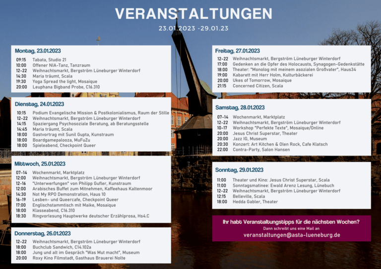 Veranstaltungskalender 23.01.-29.01.2023 – AStA Universität Lüneburg