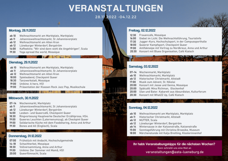 Veranstaltungskalender 28.11-04.12.22 – AStA Universität Lüneburg